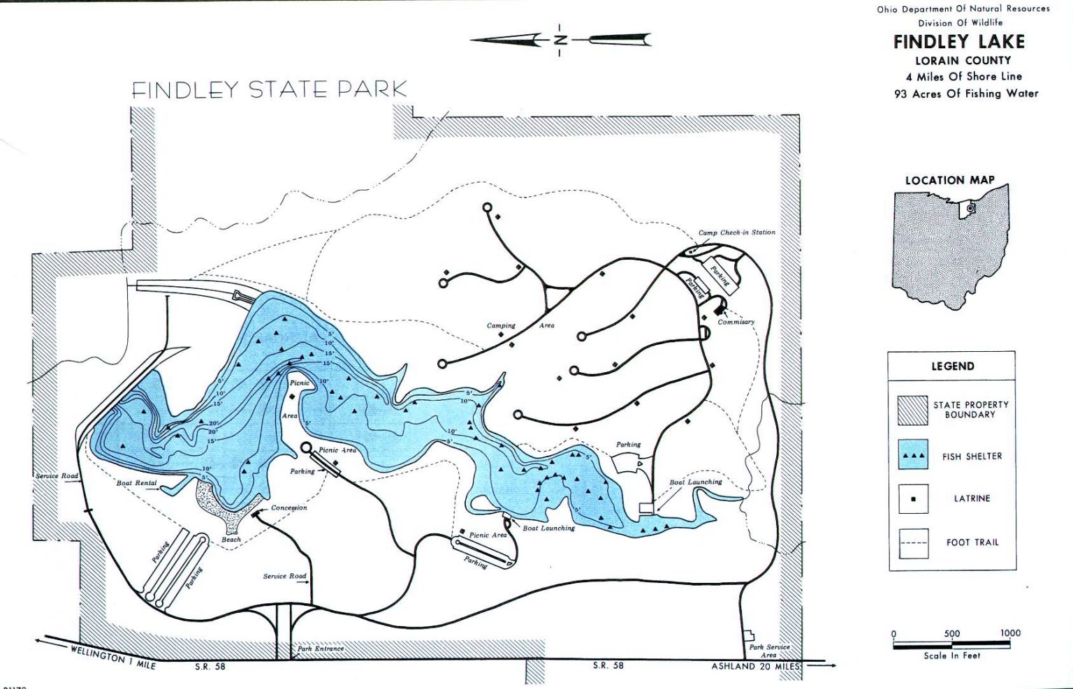 Findley Lake Fishing Map - Northeast Ohio - GoFishOhio 2025