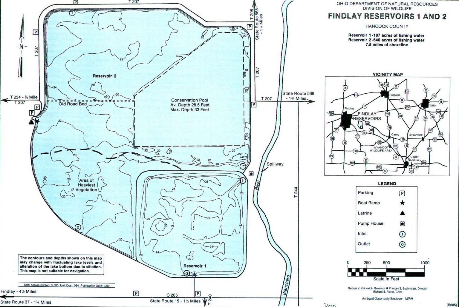 Findlay Reservoirs #1 & #2 Fishing Map | Northwest OH | Region 2